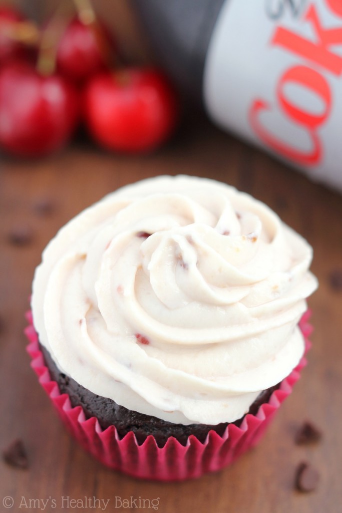 Chocolate Coke Cupcakes with Cherry Vanilla Frosting | Amy's Healthy Baking