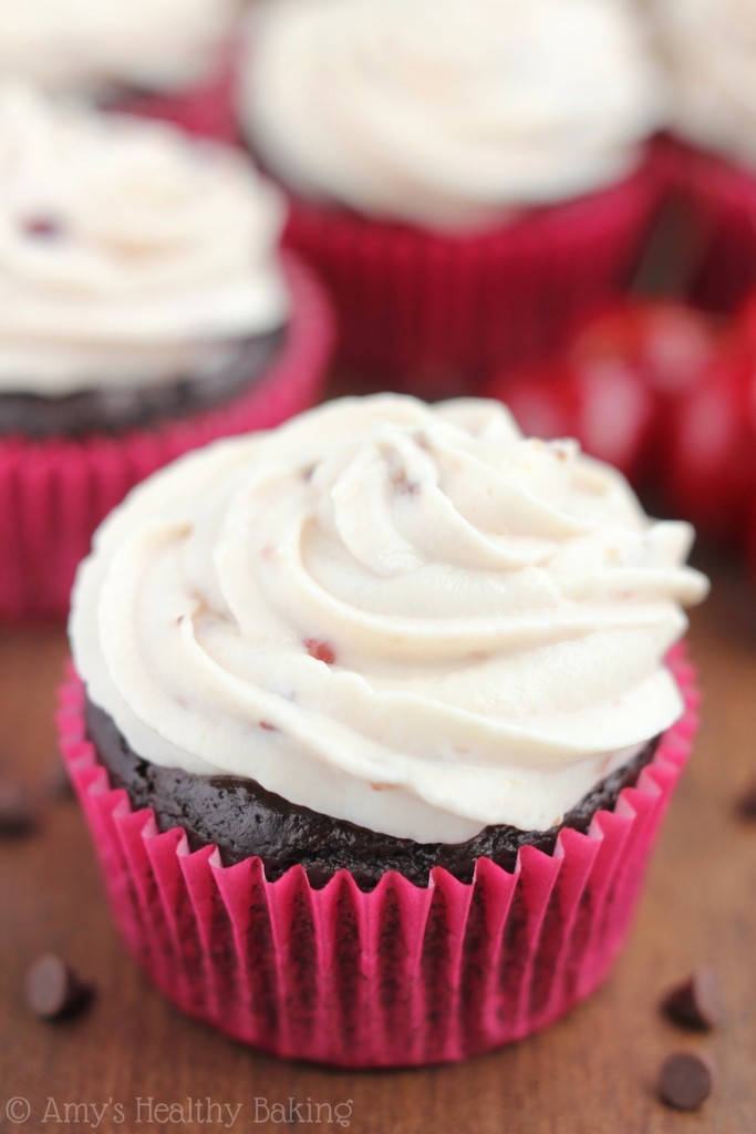 Chocolate Coke Cupcakes with Cherry Vanilla Frosting | Amy's Healthy Baking