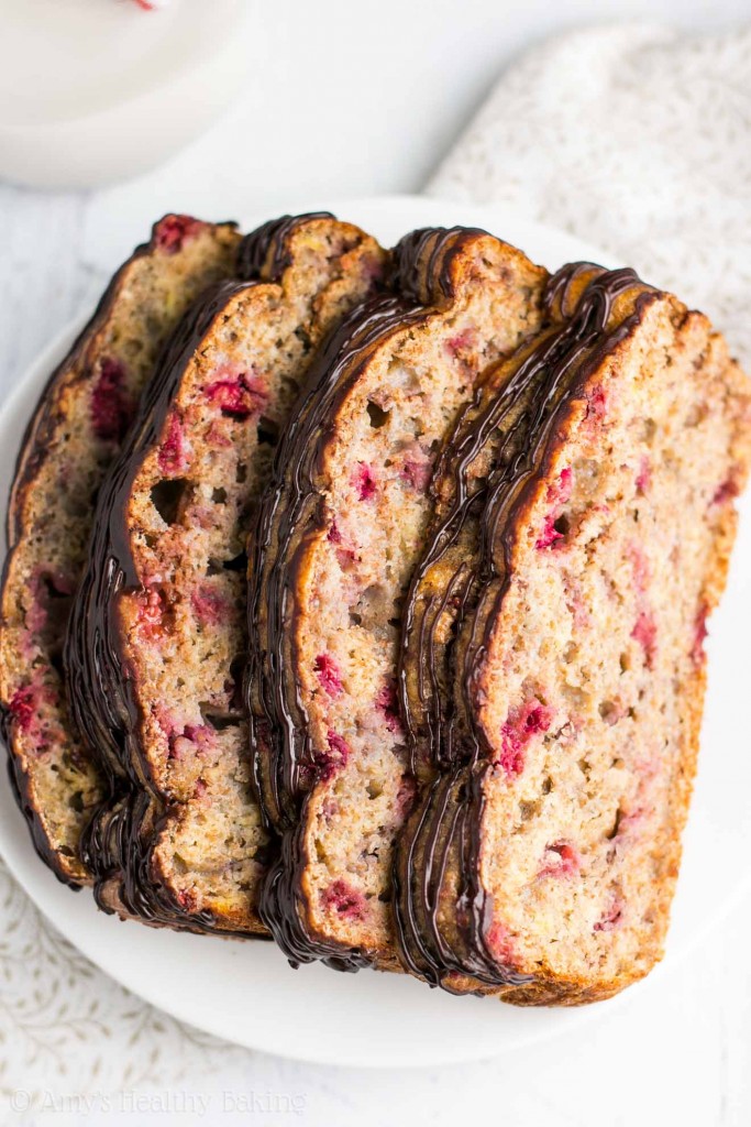 Chocolate Drizzled Raspberry Banana Bread | Amy's Healthy Baking