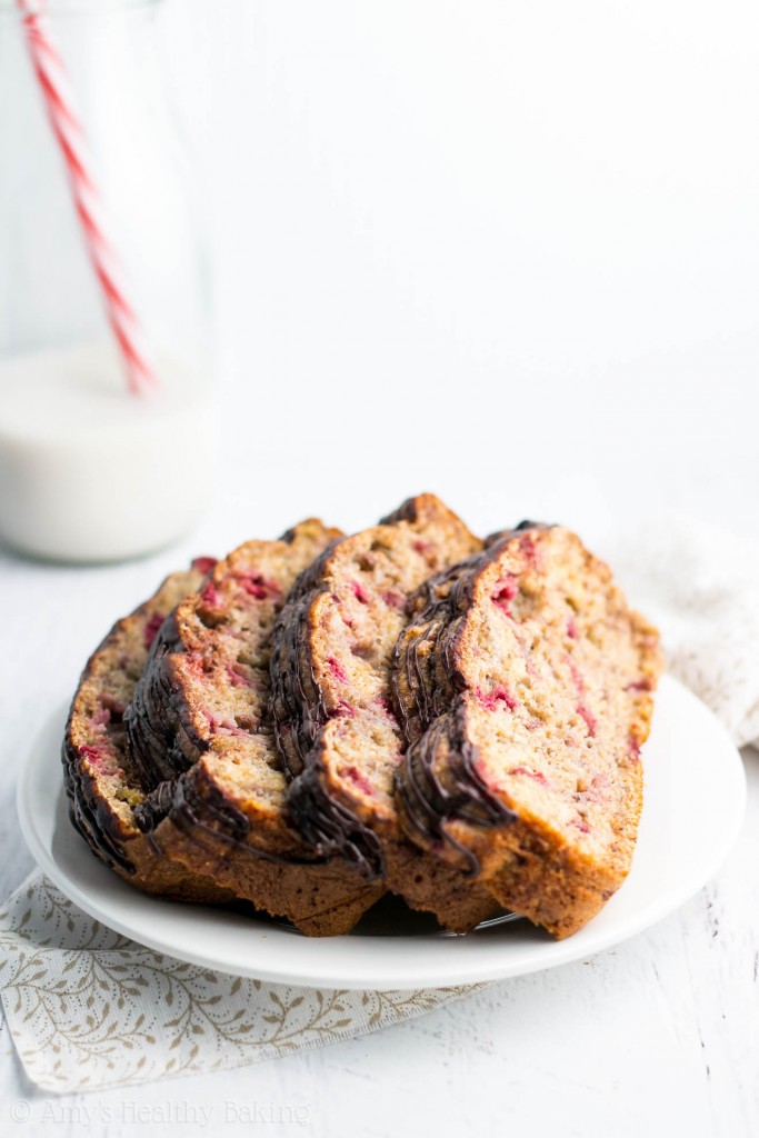Chocolate Drizzled Raspberry Banana Bread | Amy's Healthy Baking