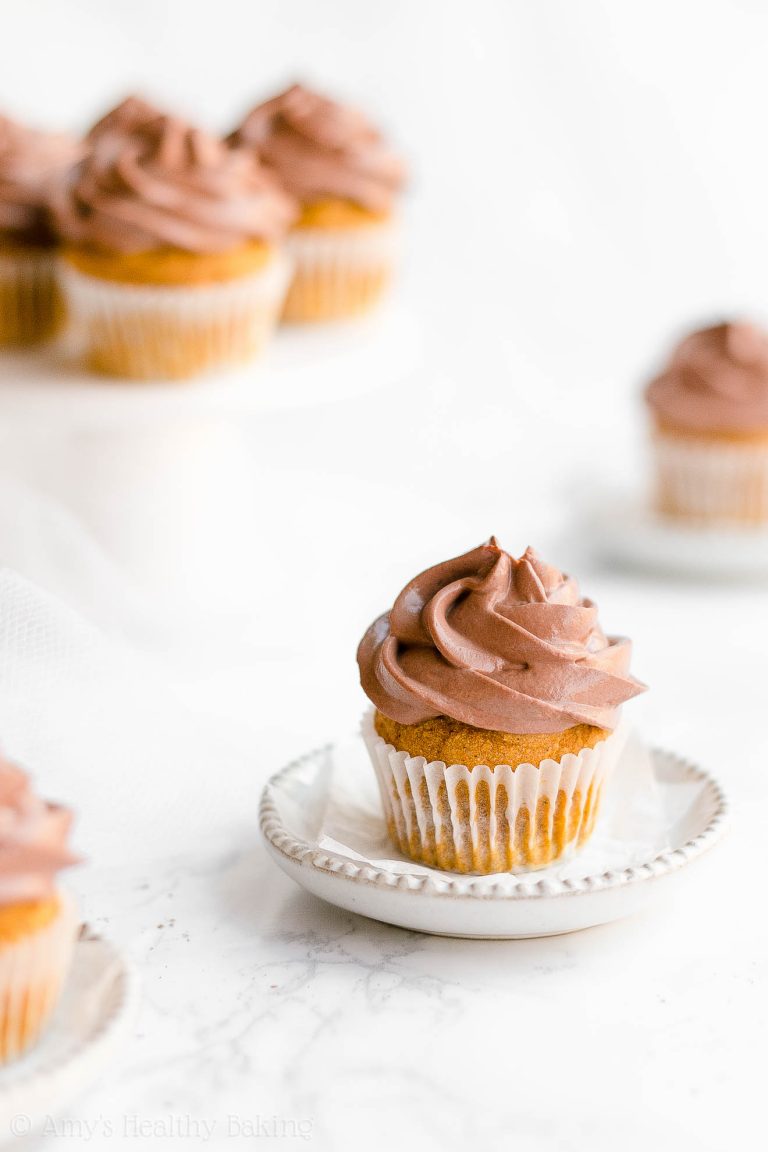 Healthy Small Batch Mini Pumpkin Cupcakes with Chocolate Frosting | Amy ...
