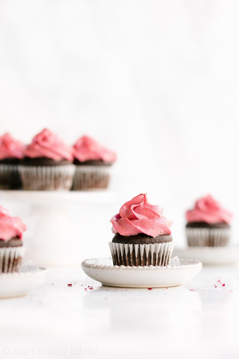 Healthy Small Batch Mini Chocolate Cupcakes with Raspberry Frosting ...