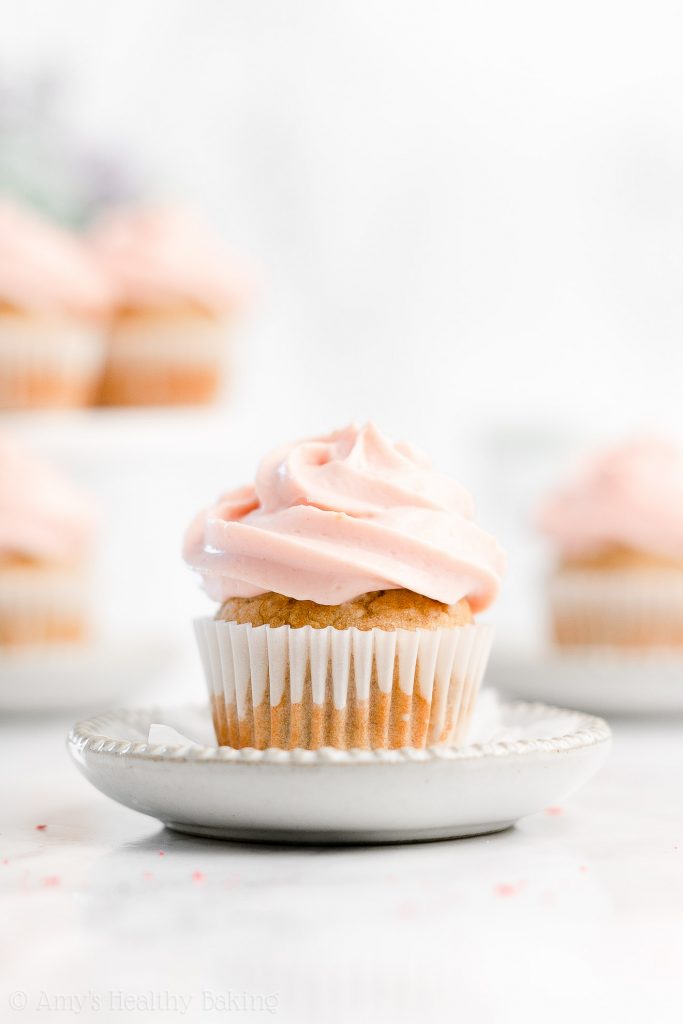 Healthy Small Batch Mini Banana Cupcakes + Strawberry Frosting | Amy's ...