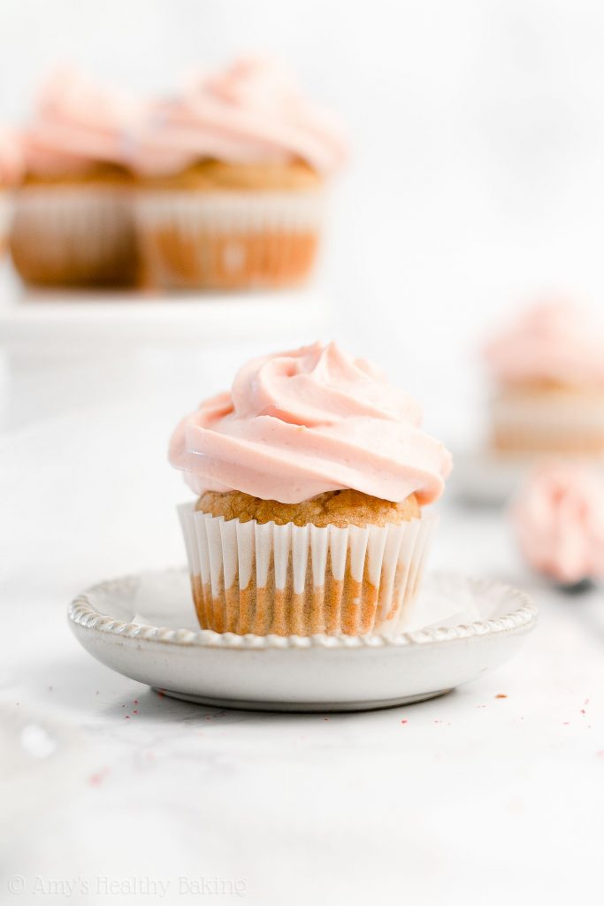 Healthy Small Batch Mini Banana Cupcakes + Strawberry Frosting | Amy's ...