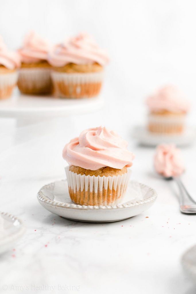 Healthy Small Batch Mini Banana Cupcakes + Strawberry Frosting | Amy's ...